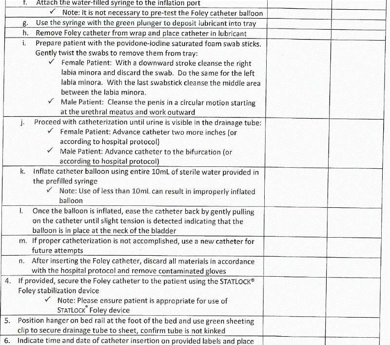 II. Female Foley Catheter